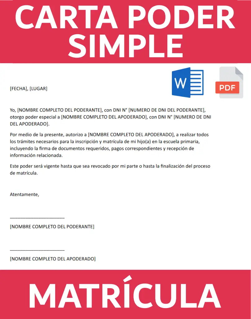 Carta Poder Simple Para Matrícula | Modelos Para Descarga Carta Poder Simple Para Matrícula | Modelos Para Descarga