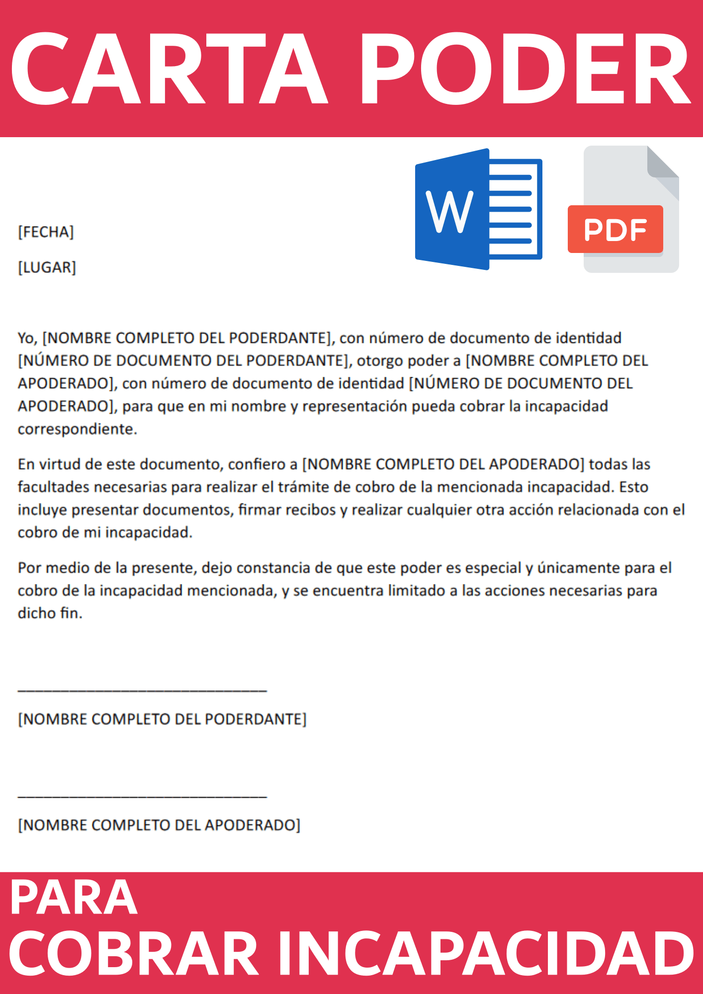 Carta Poder para Cobrar Incapacidad | Ejemplos y Modelos