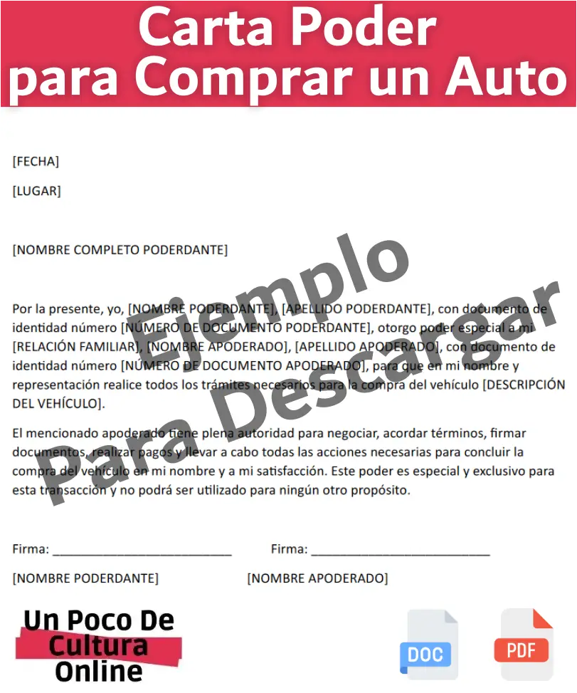 Carta Poder para Comprar un Auto | Ejemplos y Modelos Gratis