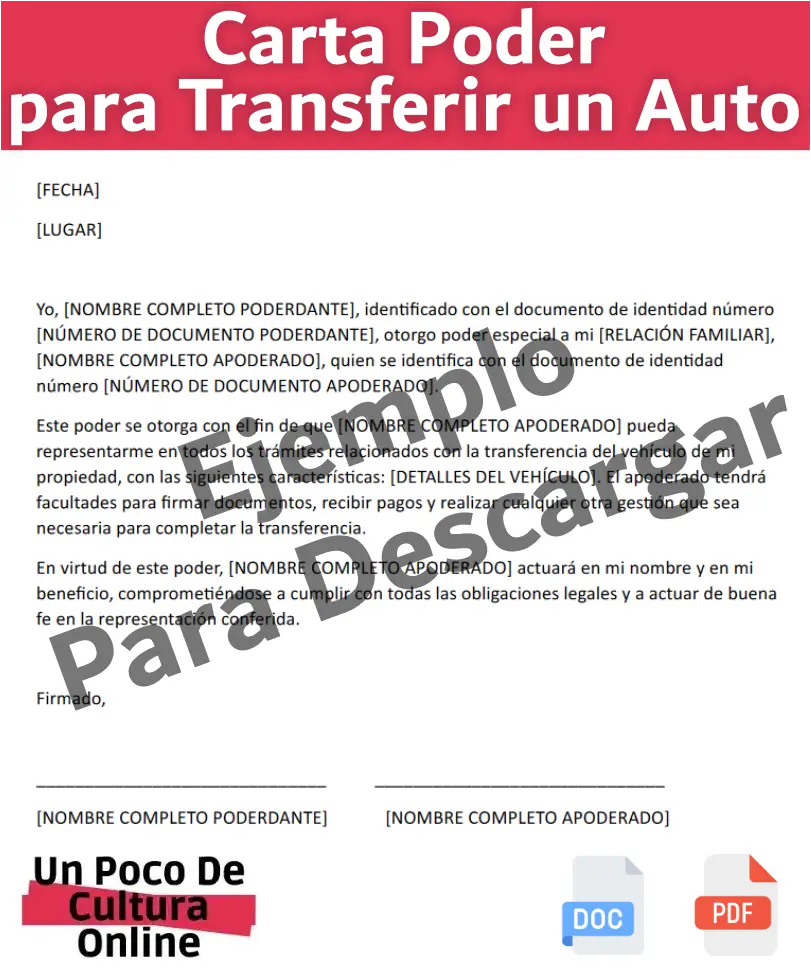 Carta Poder para Transferir un Auto | Ejemplos para Descarga