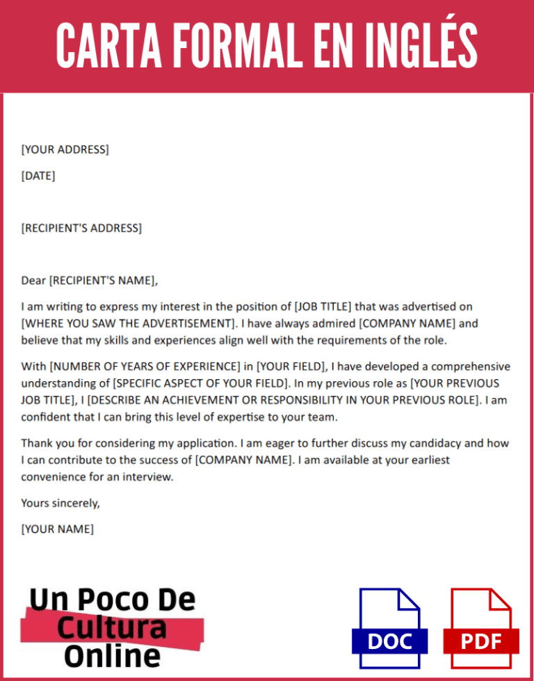 Carta Formal en Inglés | Ejemplos Gratis en Word y PDF