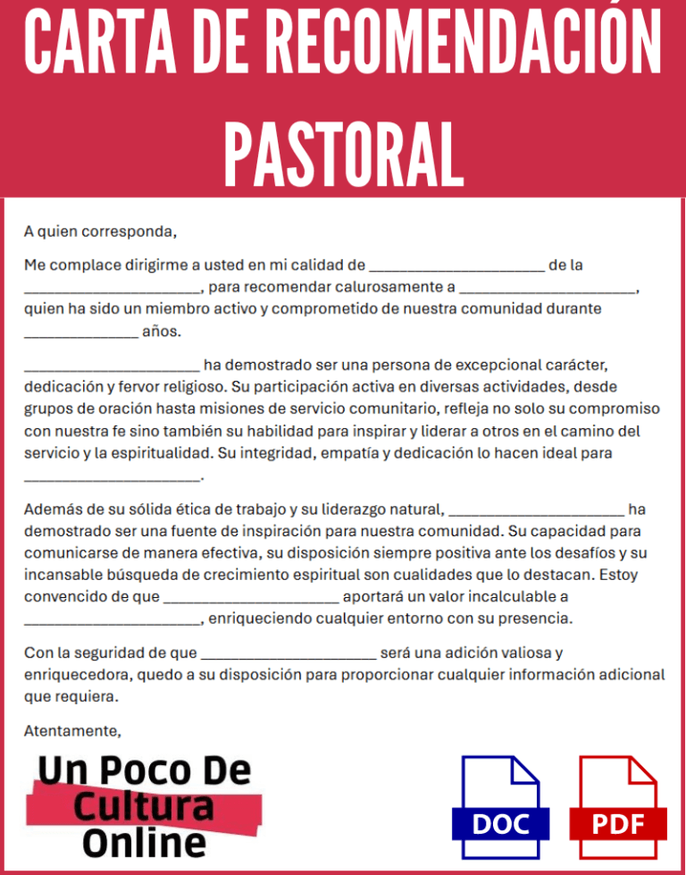 Carta de Recomendación Pastoral | Ejemplos en PDF y Word