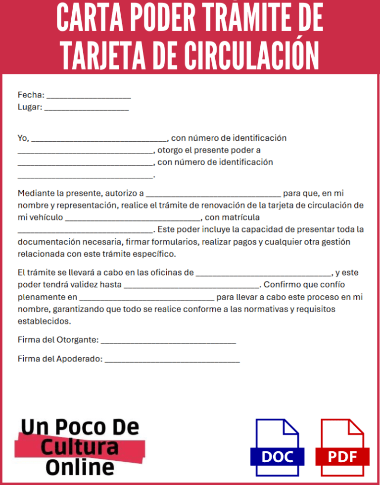 Carta Poder Trámite Tarjeta de Circulación | Ejemplos en Word y PDF