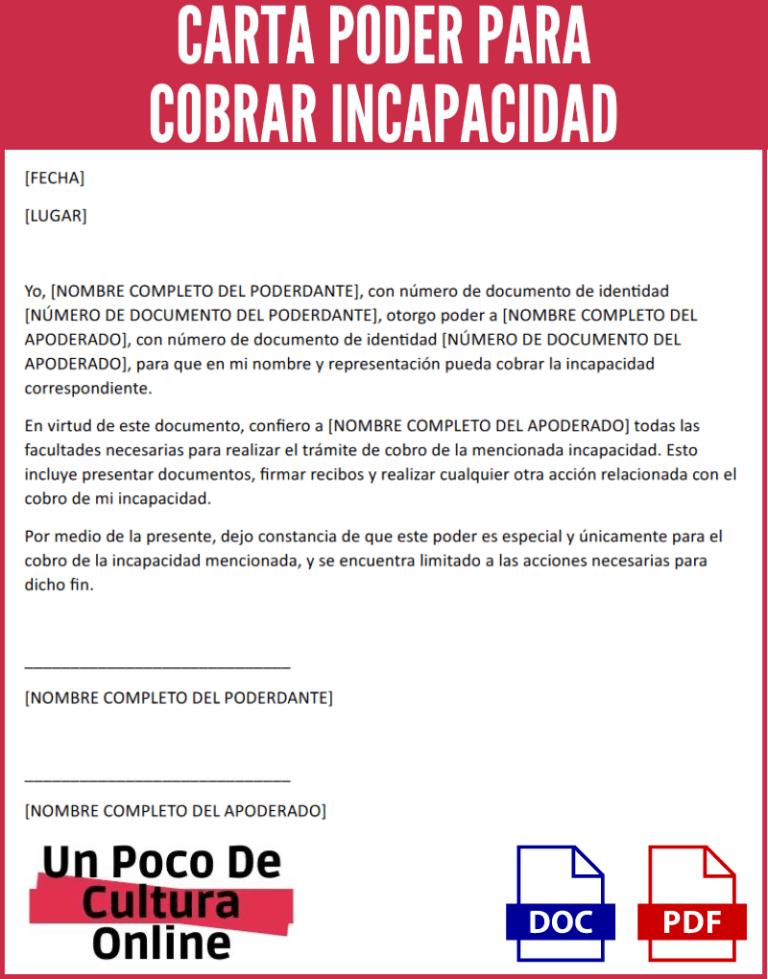 Carta Poder para Cobrar Incapacidad | Ejemplos y Modelos