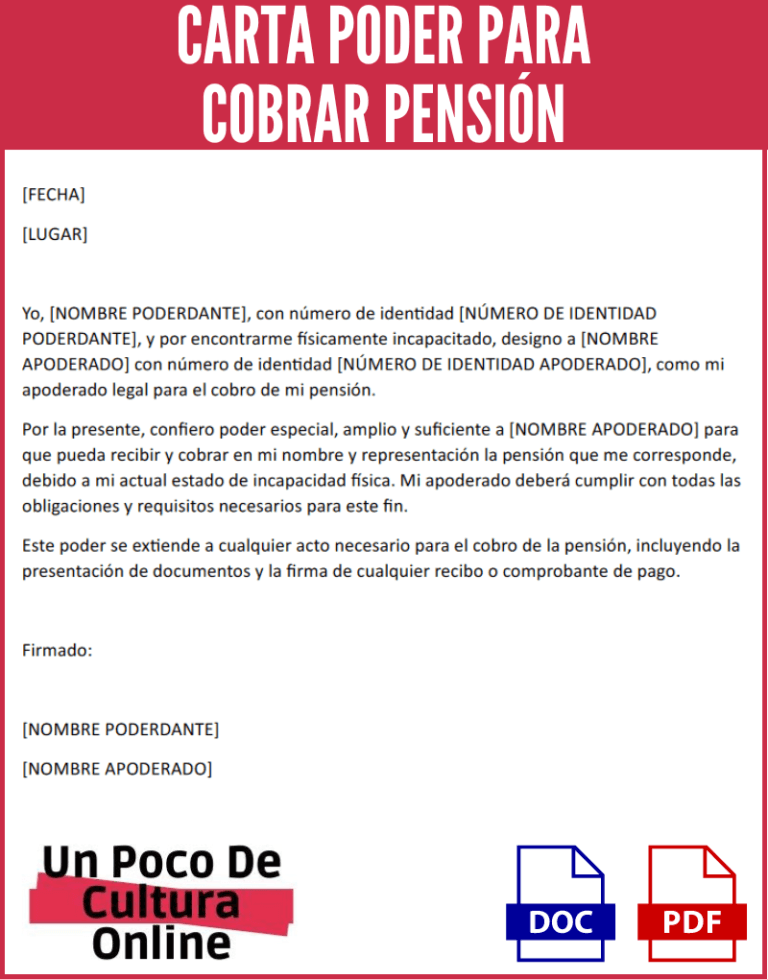 Carta Poder para Cobrar Pensión | Ejemplos y Modelos Gratis