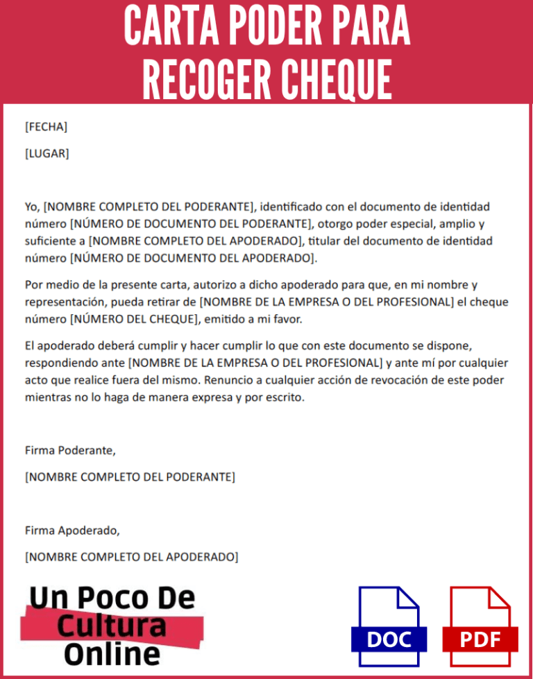 Carta Poder para Recoger Cheque | Modelos para Descargar