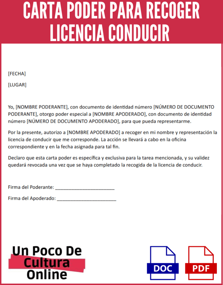 Carta de Poder para Recoger Licencia Conducir | Con Ejemplos