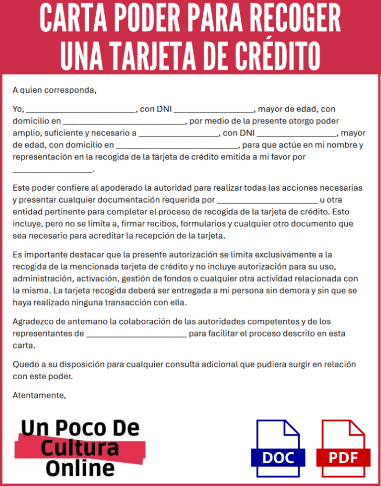Carta Poder para Recoger una Tarjeta de Crédito o Débito