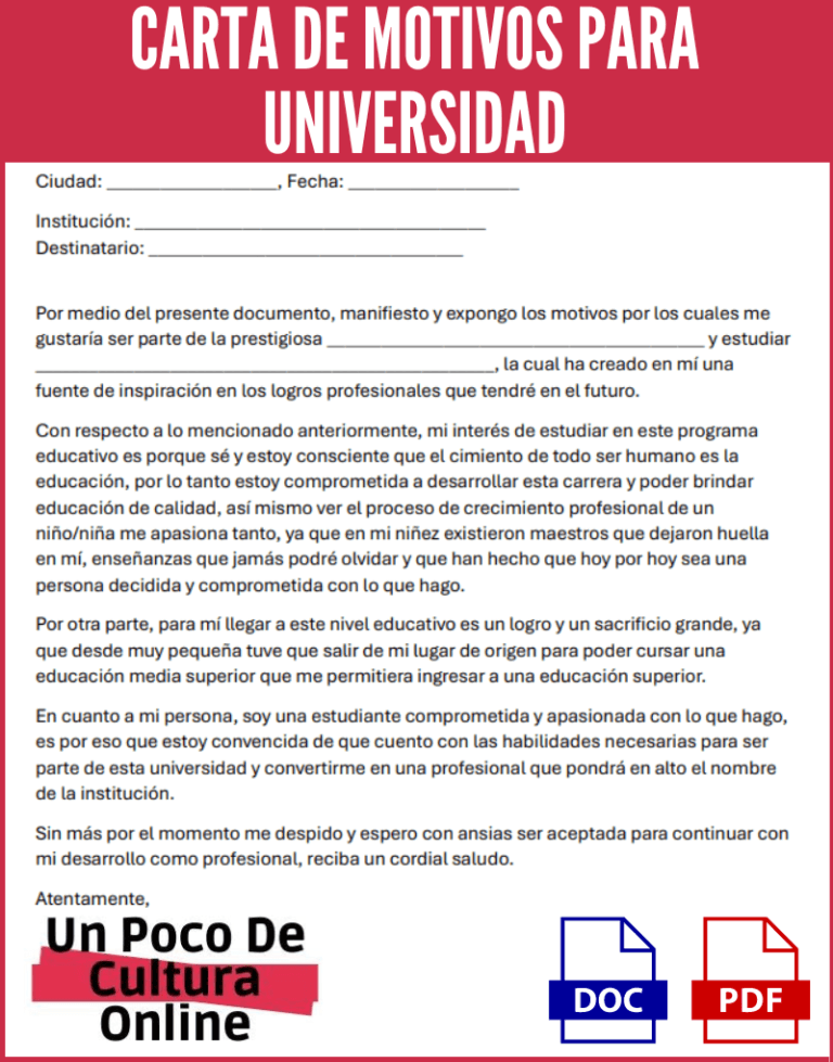 Carta de Motivos para Ingresar a la Universidad | Ejemplos