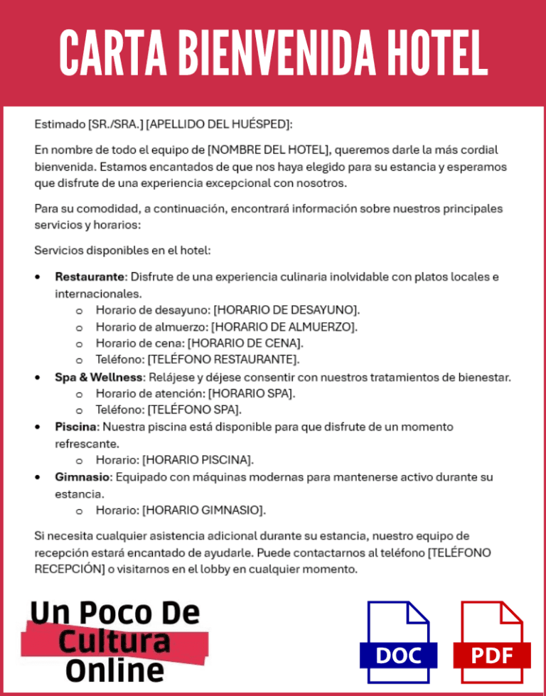 Carta de Bienvenida a un Hotel | Modelos con Ejemplos