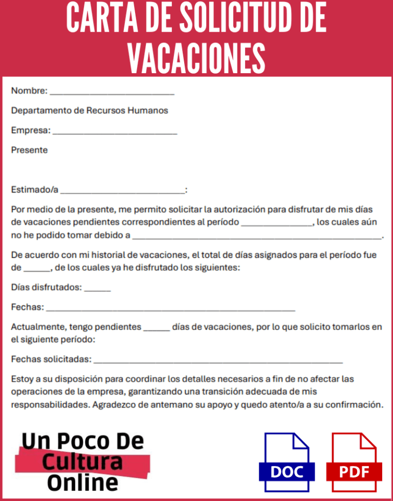 Carta de Solicitud de Vacaciones | Ejemplos en Word y PDF