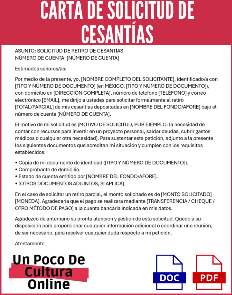 Carta de Solicitud de Cesantías | Ejemplos en Word y PDF