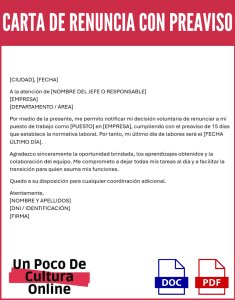 Carta Renuncia con Preaviso | Ejemplos para Descargar Word y PDF